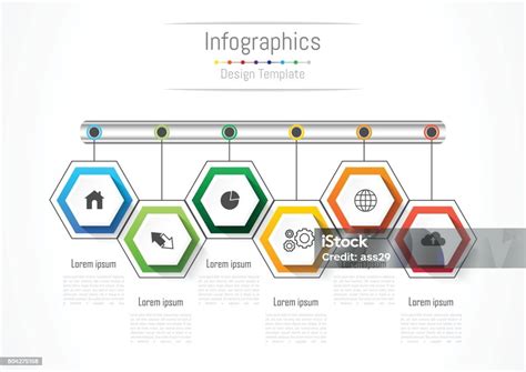 Infographic 6 옵션 부품 단계 또는 벡터 일러스트 레이 션 프로세스와 귀하의 비즈니스에 대 한 디자인 요소입니다 6에 대한 스톡 벡터 아트 및 기타 이미지