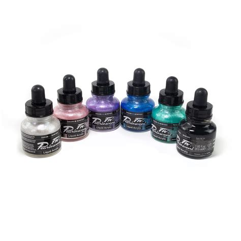 Daler Rowney Fw Pearlescent Ink Set 6 X 295ml Bottles And 1 Fw Mixed