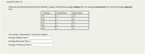 Solved Question 21 Using The Shortest Remaining Time First
