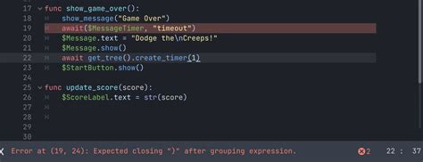 Following The First 2d Game Tutorial The Await Function Is Giving Me