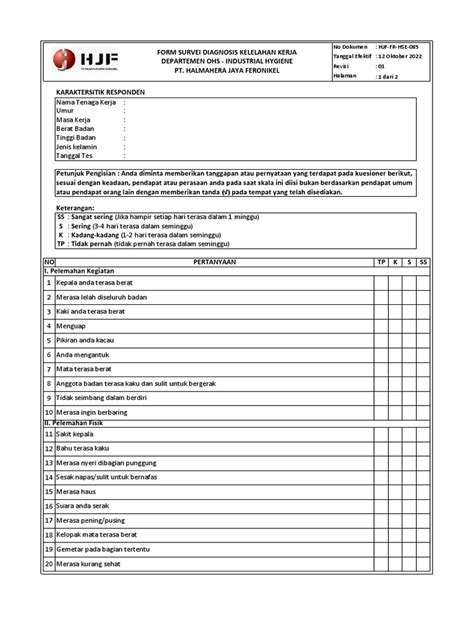 Formulir Fatigue Test Pdf
