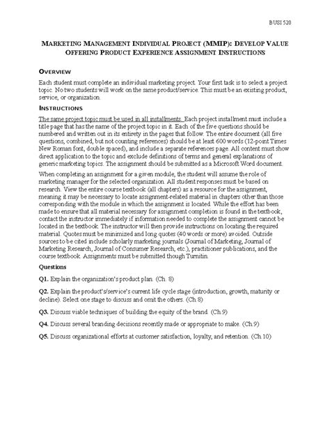 Mmip Module 5 Questions Busi 520 Marketing Management Individual Project Mmip Develop Value