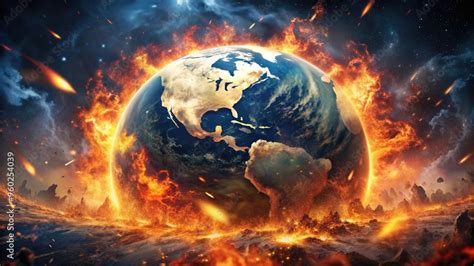 World Exploding In Chaos With Fire And Destruction Explosion Chaos
