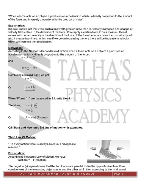 Talhas Physics Academy Class Ix Unit 3 Dynamics Theory Notes