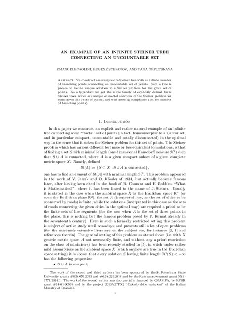 Pdf An Example Of An Infinite Steiner Tree Connecting An Uncountable Set