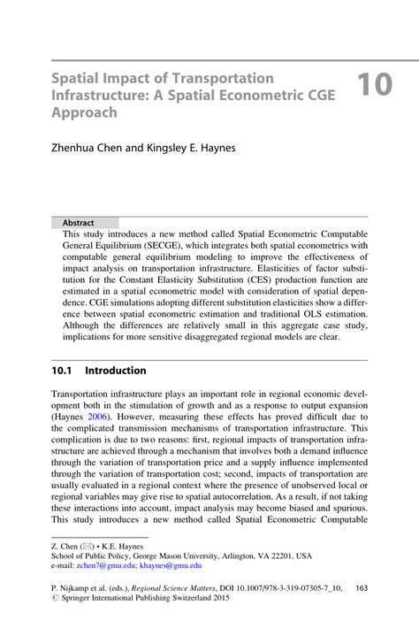 Pdf Spatial Impact Of Transportation Infrastructure A Spatial Econometric Cge Approach