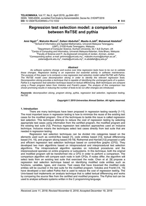 Regression Test Selection Model A Comparison Between Retse And Pythia