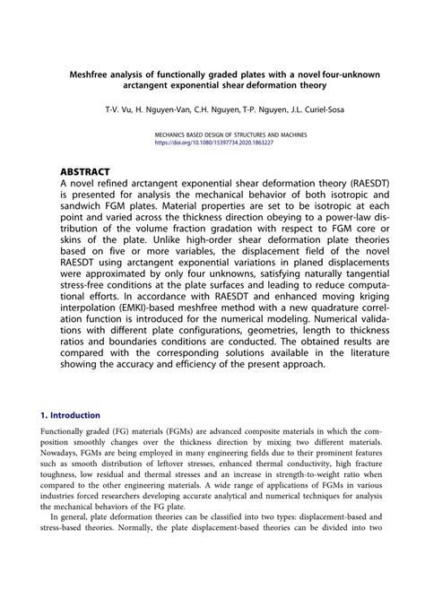 Pdf Meshfree Analysis Of Functionally Graded Plates With A Novel Four Unknown Arctangent