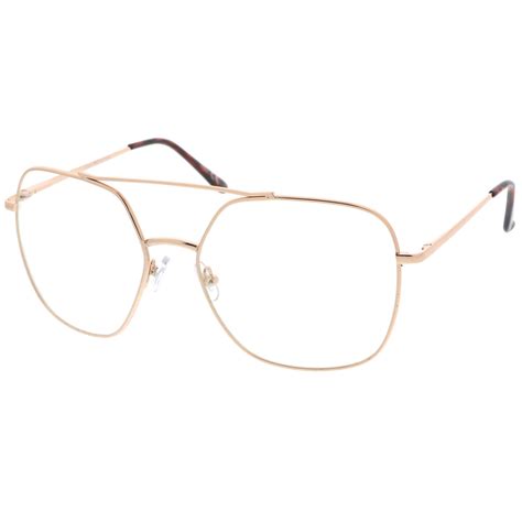 Retro Oversize Square Metal Clear Lens Aviator Glasses Zerouv