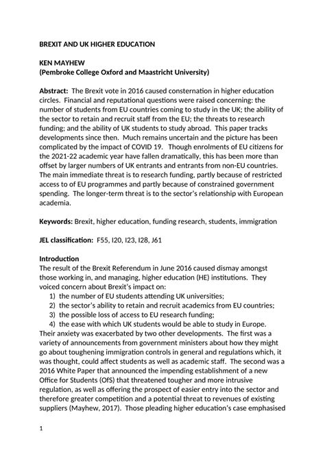 Pdf Brexit And Uk Higher Education