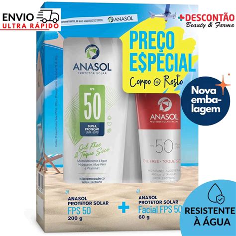 Kit Anasol Fps 50 Protetor Solar Corporal 200 G Facial Toque Seco 60g