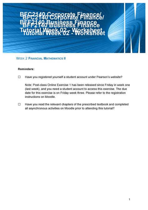 week 2 tutorial worksheet week 2 financial mathematics ii reminders