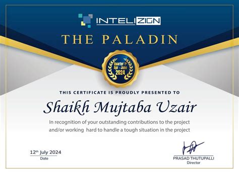 shaikh uzair on linkedin intelizign thepaladinaward achievement teamwork