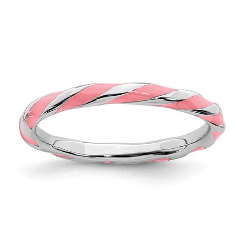 White Sterling Silver Ring Band Stackable Pink Expressions Twisted