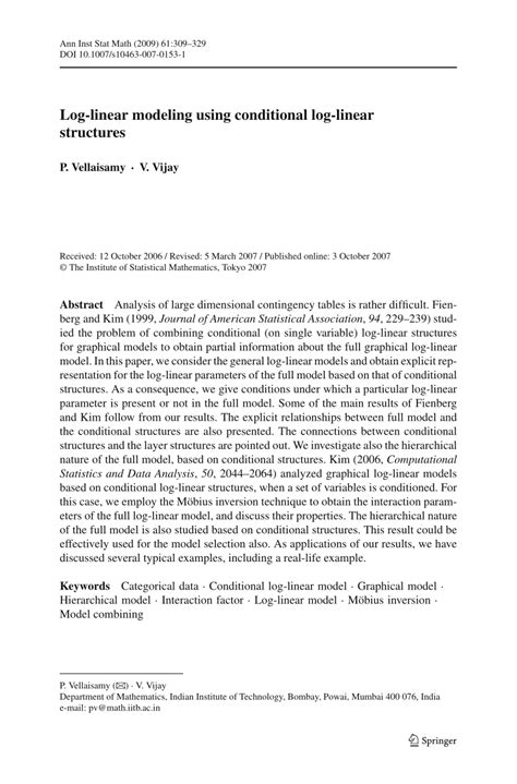 PDF Log Linear Modeling Using Conditional Log Linear Structures