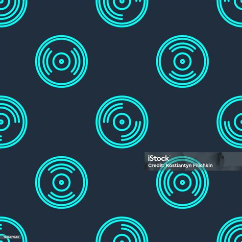 녹색 선 비닐 디스크 아이콘파란색 배경에 원활한 패턴을 격리 벡터 일러스트레이션 Dj에 대한 스톡 벡터 아트 및 기타 이미지 Dj 고풍스런 나이트클럽 Istock