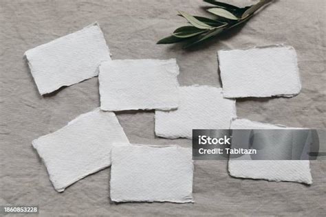 웨딩 문구 정물 개념입니다 빈 면지 사업 장소 카드 또는 초대장 모형 세트 올리브 나무 가지 통하고 있는 베이지색 린넨 테이블 천 배경 최소한의 평면도 평면도 0명에 대한