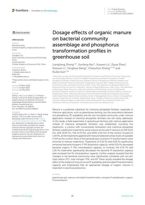 Pdf Dosage Effects Of Organic Manure On Bacterial Community Assemblage And Phosphorus