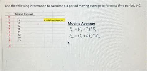 solved use the following information to calculate a 4 period
