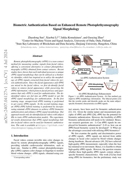 Pdf Biometric Authentication Based On Enhanced Remote
