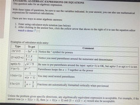 Solved ALGEBRAIC EXPRESSIONS OR EQUATIONS This Question Asks For An 1 Answer Transtutors
