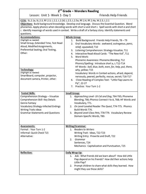 Lesson Unit 1 Week 1 Day 1 Friends Help Friends Pdf