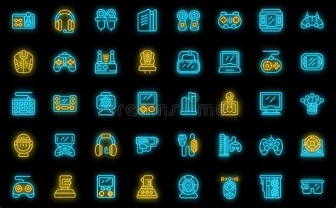 Game Accessories Icons Set Vector Neon Stock Vector Illustration Of