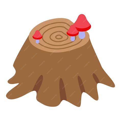 Premium Vector Red Mushrooms Growing On Tree Stump In Isometric View