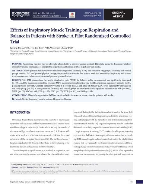Pdf Effects Of Inspiratory Muscle Training On Respiration And Balance In Patients With Stroke