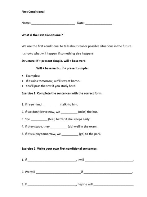 First Conditional Grammar Guide Pdf