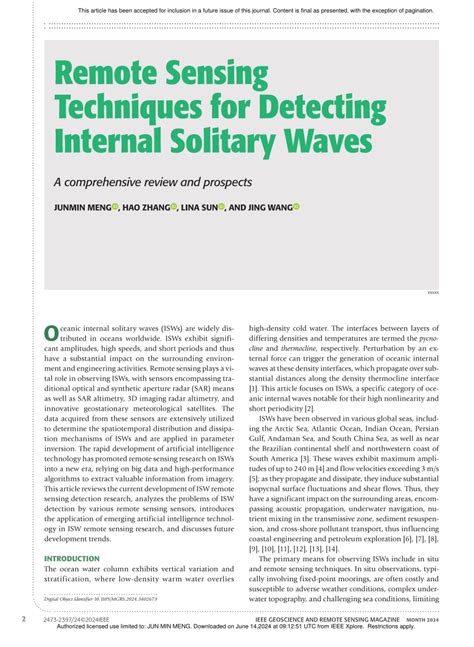 Pdf Remote Sensing Techniques For Detecting Internal Solitary Waves A Comprehensive Review