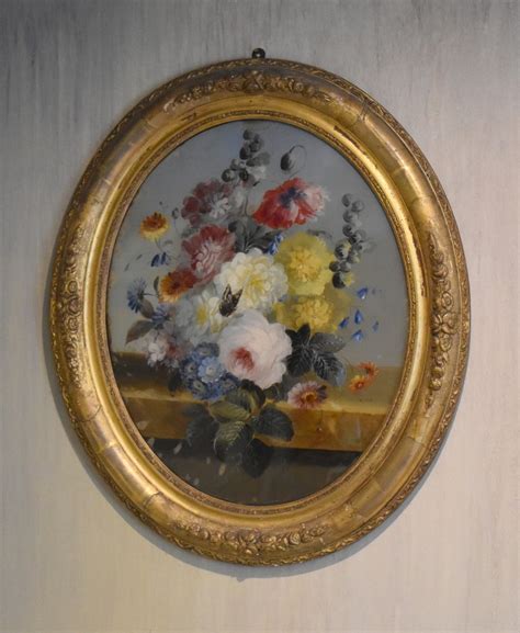 Fine Victorian Still Life Oil Painting On Convex Glass