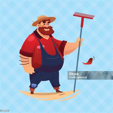 농부 보류 레이크 만화 문자 나라 남자 전체 길이 에코 농업 개념 가득 찬에 대한 스톡 벡터 아트 및 기타 이미지 가득 찬 경기장 그루터기 들 Istock