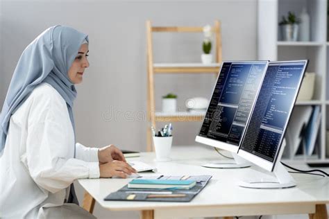 Programmer Woman Wearing Hijab Working Stock Image Image Of Program