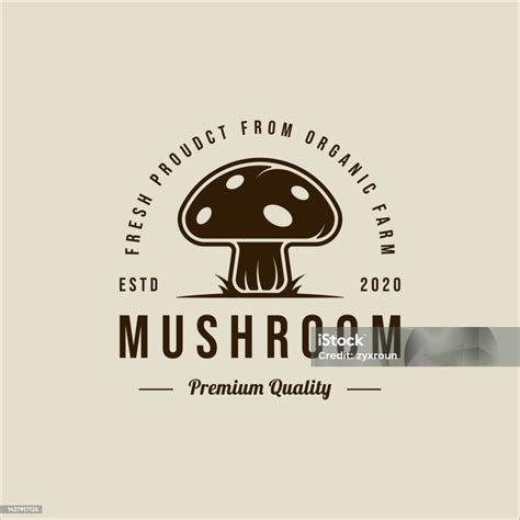 버섯 로고 벡터 빈티지 일러스트 레이 션 템플릿 아이콘 그래픽 디자인 복고풍 타이포그래피 스타일의 농산물에 대한 유기농 식품