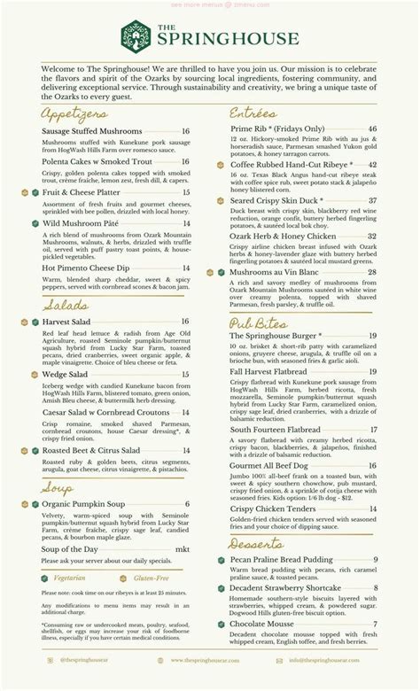 Online Menu Of The Springhouse Restaurant Yellville Arkansas 72687