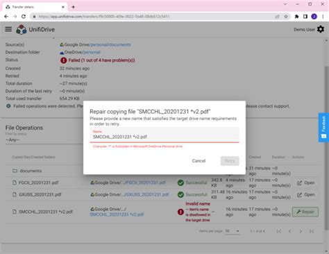 How To Fix And Retry Failed Transfer Unifidrive
