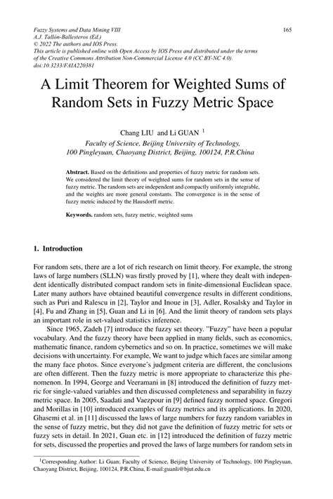 Pdf A Limit Theorem For Weighted Sums Of Random Sets In Fuzzy Metric Space