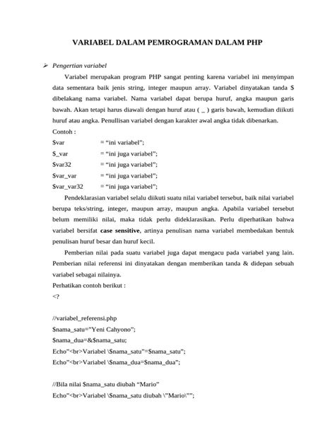 Variabel Dalam Pemrograman Dalam Php Pdf