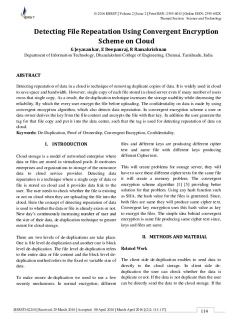 pdf detecting file repeatation using convergent encryption scheme on cloud international