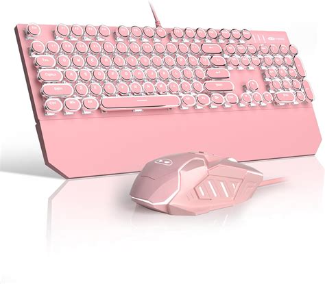 Amazon Com Retro Pink Typewriter Style Keyboard And Mouse Combo Cute Light Up Wired Mechanical