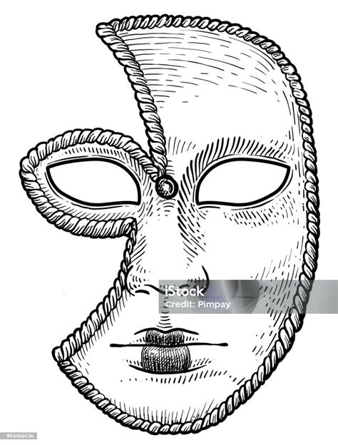 베네 치안 마스크 일러스트 레이 션 드로잉 판화 잉크 라인 아트 벡터 Theatrical Performance에 대한 스톡 벡터 아트 및 기타 이미지 Theatrical
