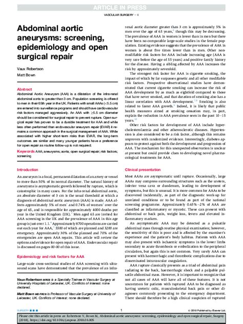 Pdf Abdominal Aortic Aneurysms Screening Epidemiology And Open Surgical Repair