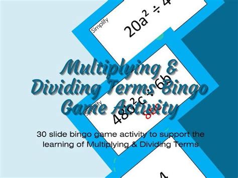Multiplying And Dividing Terms Algebra Maths Bingo Game Activity