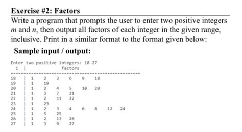 Solved Exercise 2 Factors Write A Program That Prompts The
