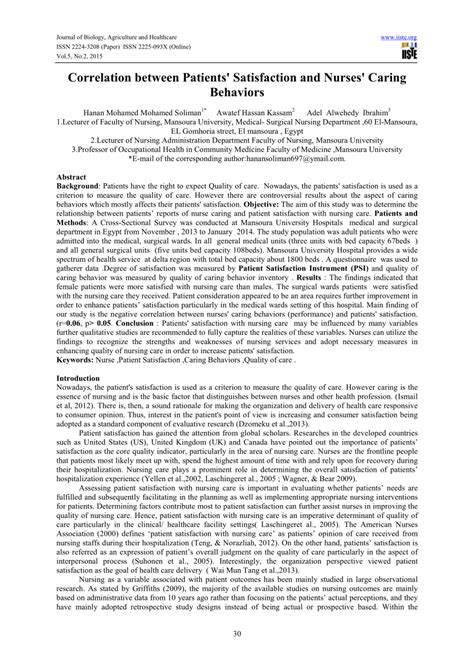 Pdf Correlation Between Patients Satisfaction And Nurses Caring Behaviors
