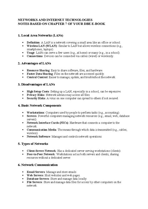 Networks AND Internet Technologies Study Notes Chapter NETWORKS AND INTERNET TECHNOLOGIES
