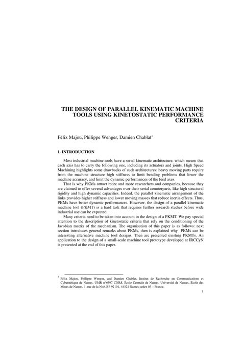 Pdf The Design Of Parallel Kinematic Machine Tools Using Kinetostatic