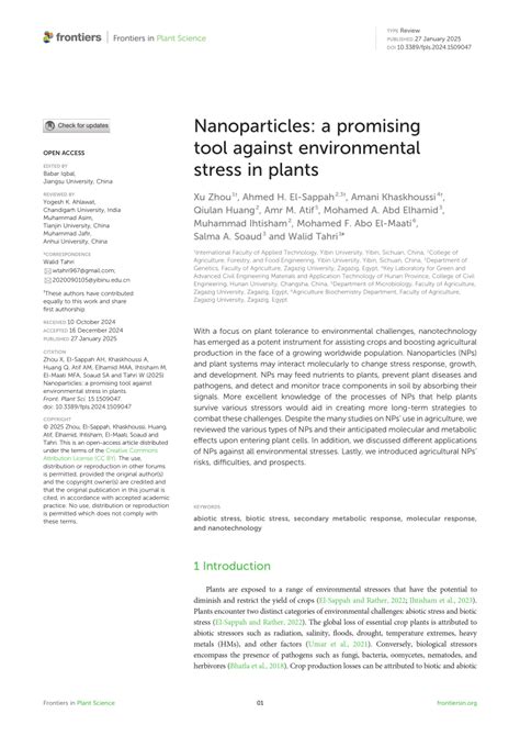Pdf Nanoparticles A Promising Tool Against Environmental Stress In Plants