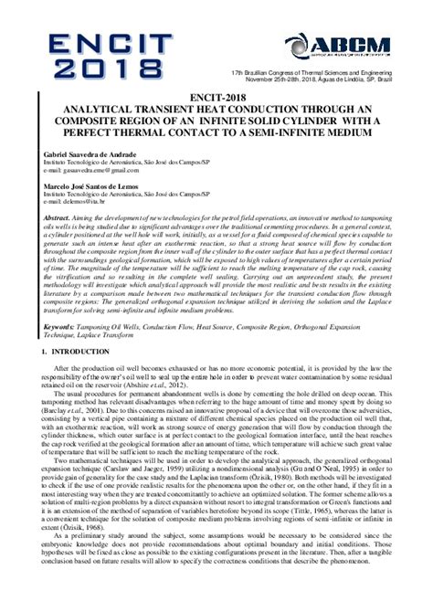 Pdf Encit 2018 Analytical Transient Heat Conduction Through An Composite Region Of An Infinite